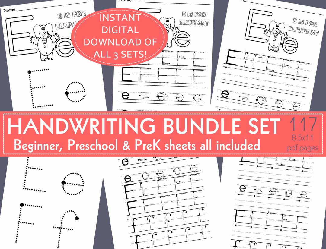 Handwriting Set Bundle; Beginner, Preschool, Prek Kindergarten Tracer ...