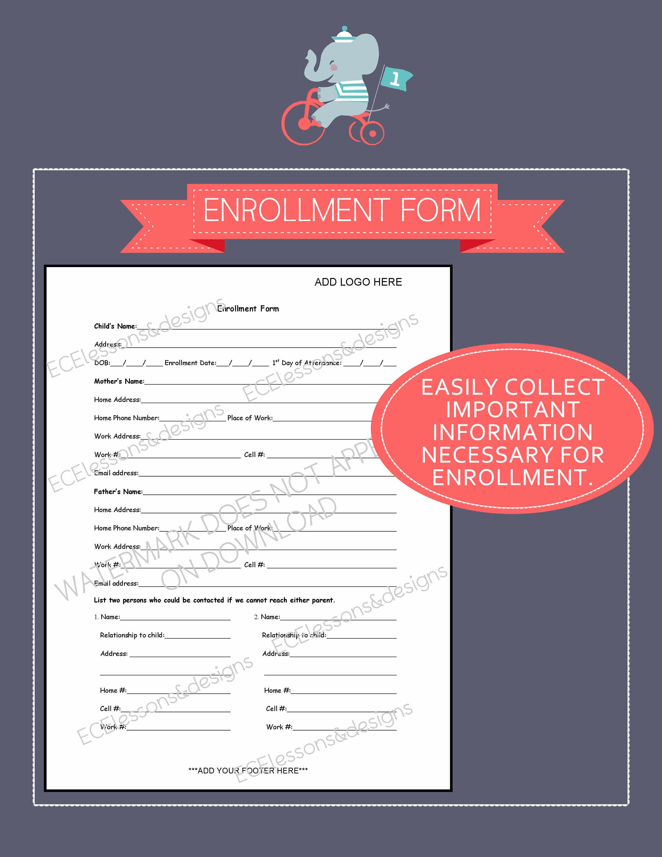 Editable ENROLLMENT FORM TEMPLATE - Etsy