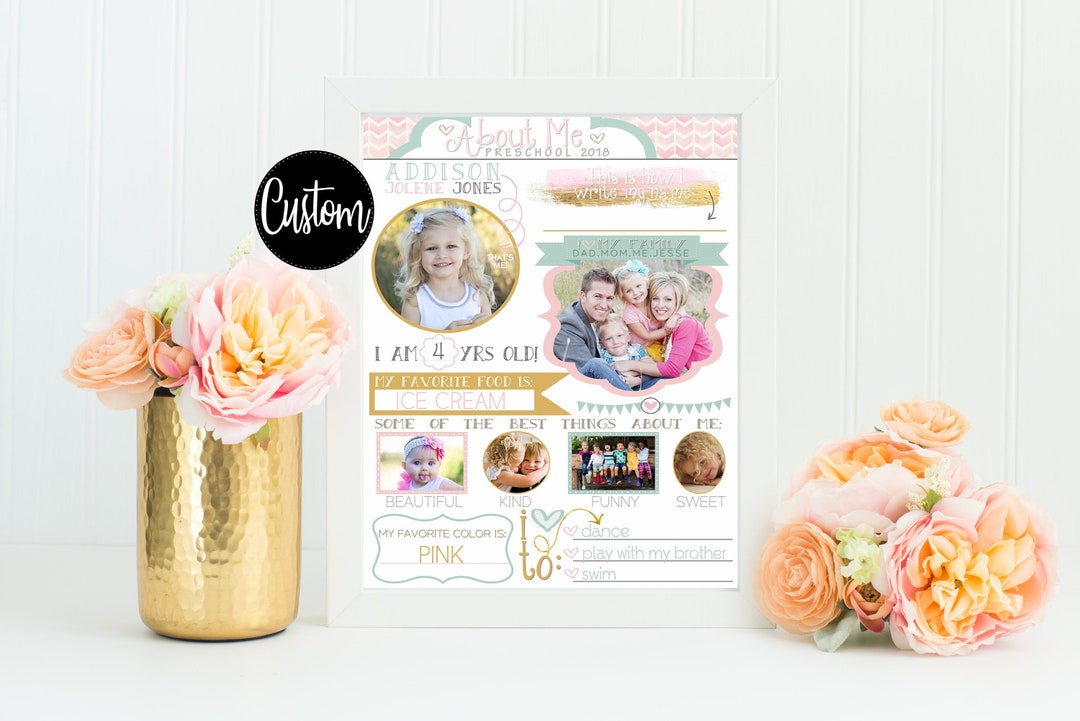 Custom About Me Poster: Personalized First Day, Birthday Board (digital ...