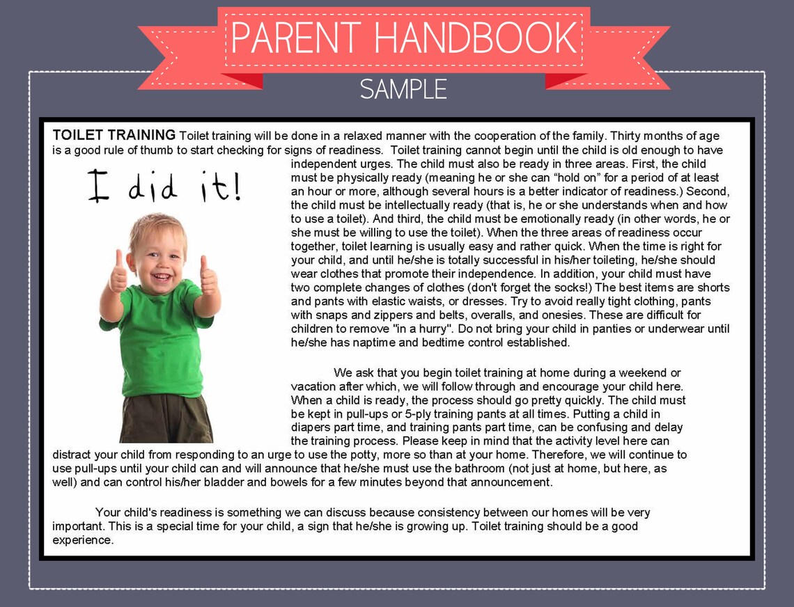 Editable DAYCARE PARENT HANDBOOK Word Doc, Policies & Procedures: in ...