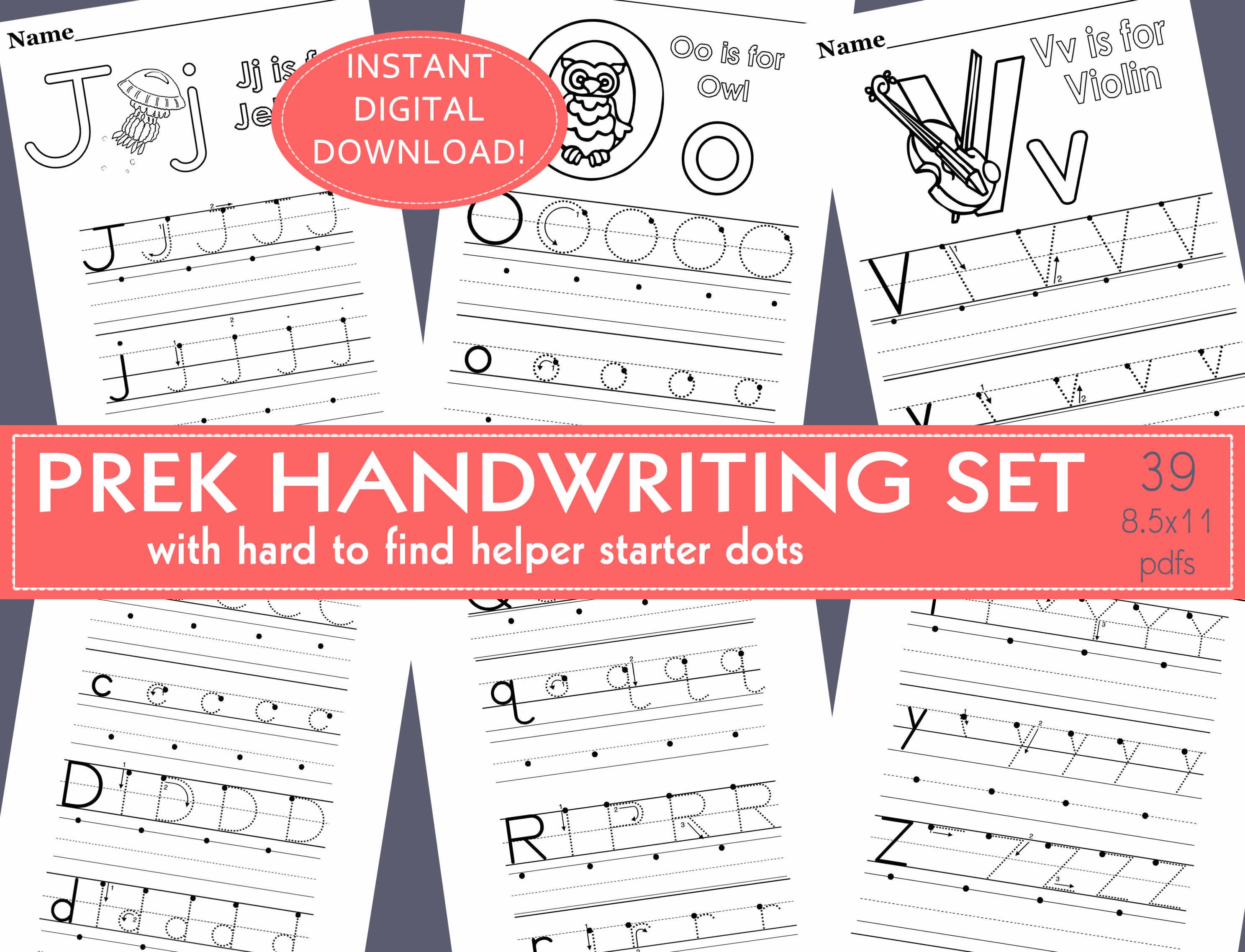 Prek & Kindergarten Handwriting/tracer Starter Dot Alphabet | Etsy