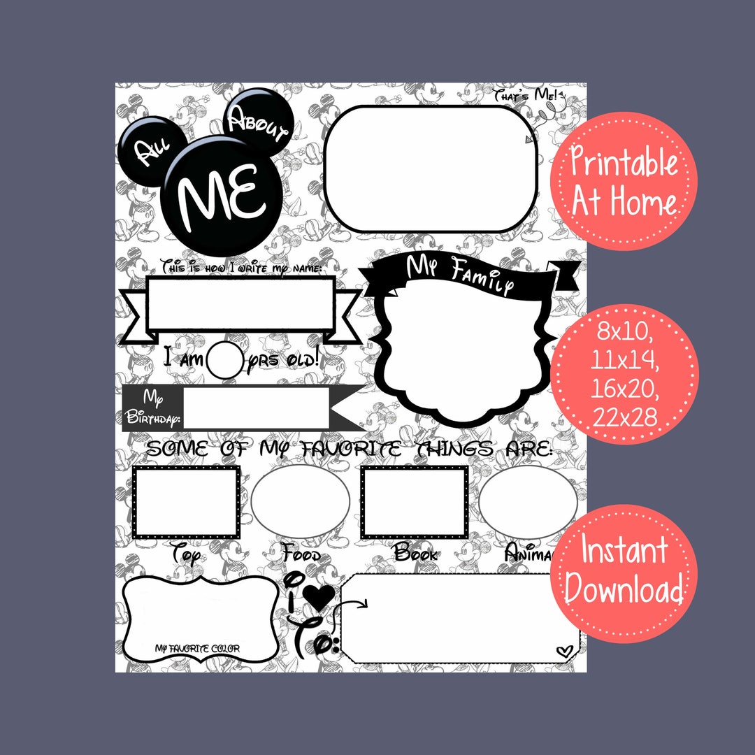 ALL ABOUT ME Mickey Themed - Printable in 8x10, 11x14, 16x20, 22x28 ...