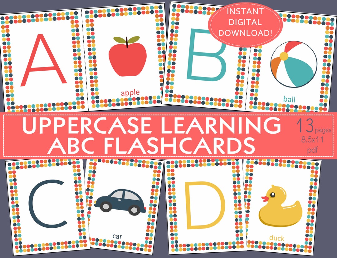 Printable ALPHABET FLASHCARDS, ABC Flashcards,uppercase,double Sided ...