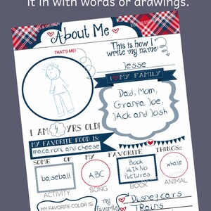 ALL ABOUT ME Modern Red & Blue Poster - Printable in 8x10, 11x14, 16x20 ...