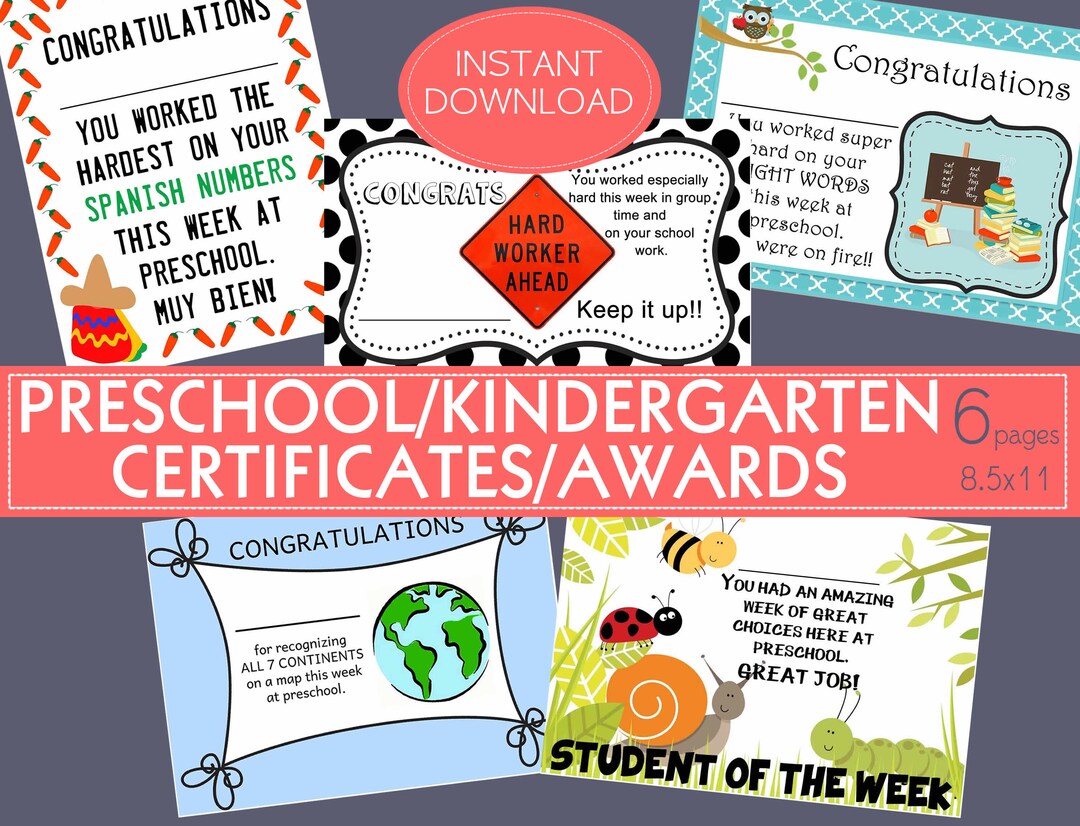 AWARD CERTIFICATES (preschool/kindergarten) Spanish Numbers,hard Worker ...