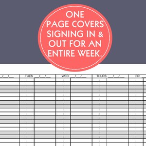 SIGN IN/OUT Editable, Required Weekly Logs for Preschool /schools ...