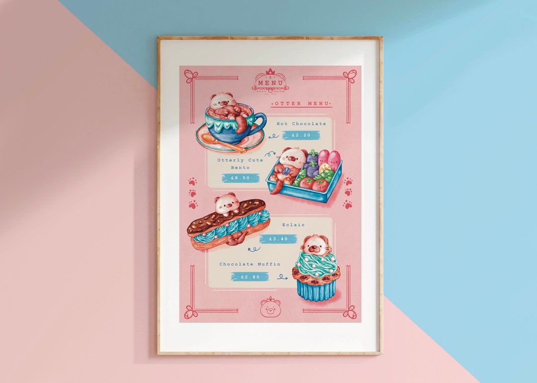 Cute A5 or A4 Otter Menu Food Print Kawaii - Etsy Australia