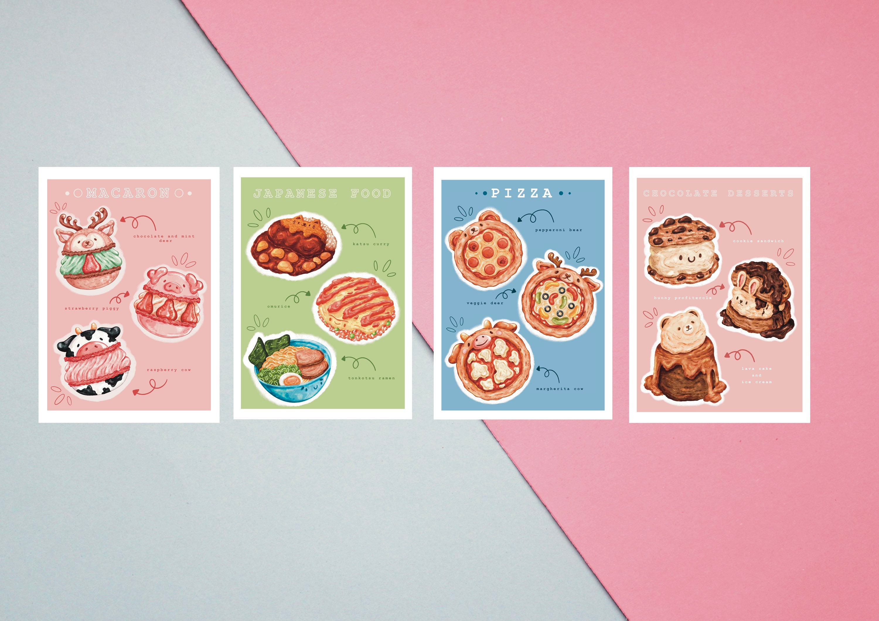 Cute Animal Food A5 Print Kawaii - Etsy UK