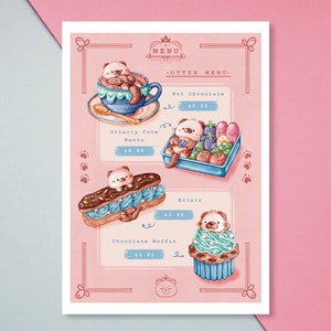 Cute A5 or A4 Otter Menu Food Print Kawaii - Etsy Australia