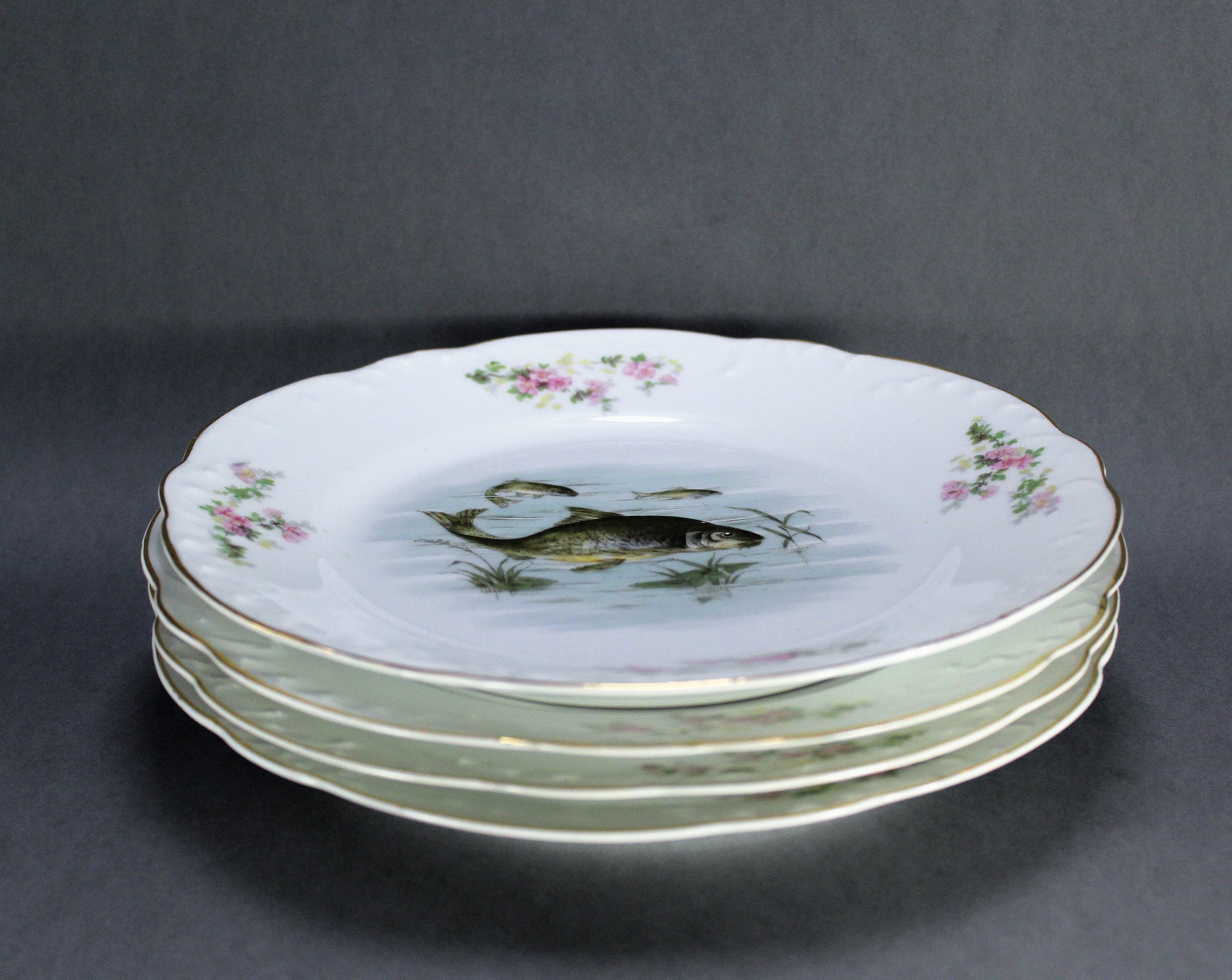 Kitchen & Dining Plates Half Moon Shape Fish Motives 1880-1908 Antique ...