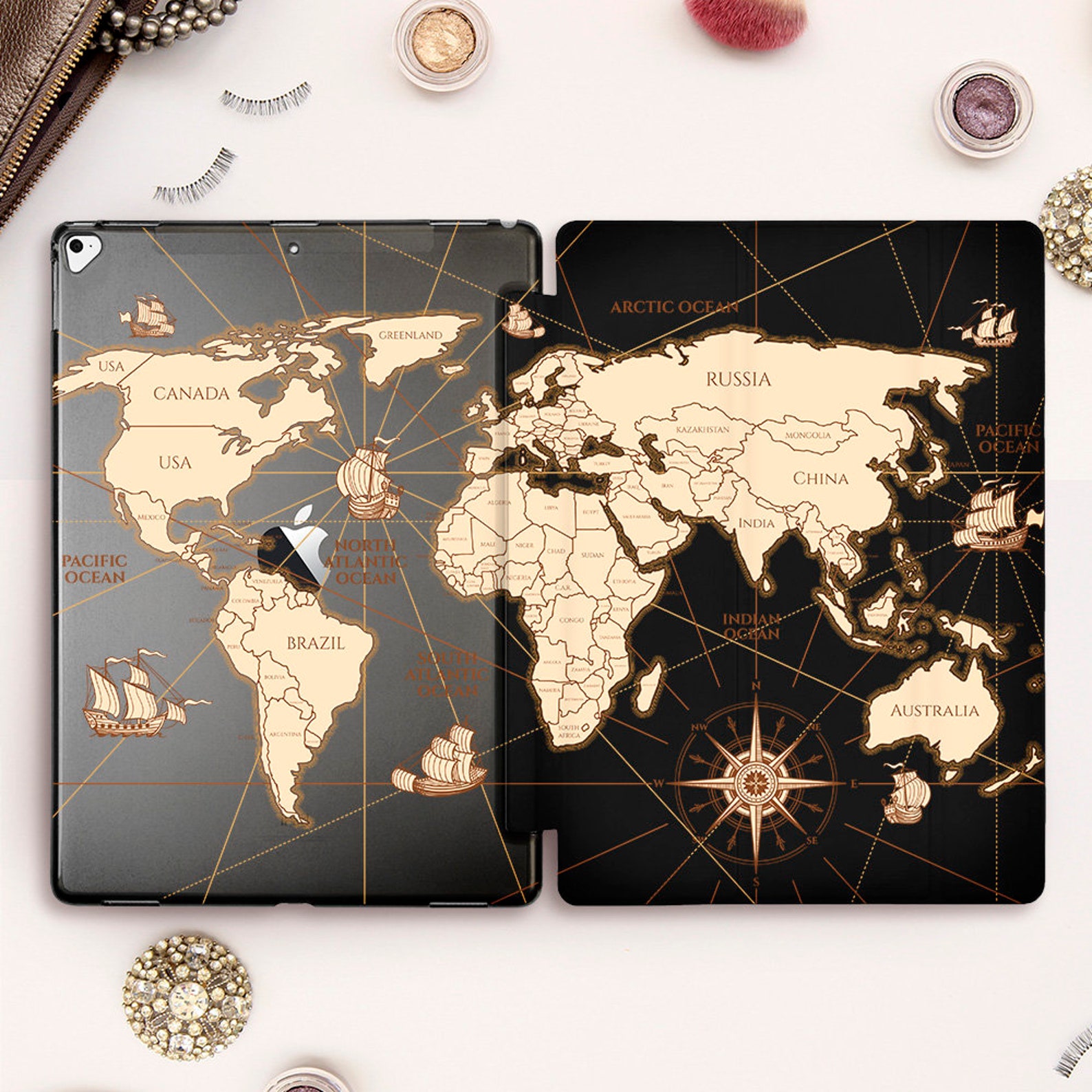 World Map iPad Case for iPad Pro 11 12.9 3rd 10.5 Vintage iPad 10.2 7th ...