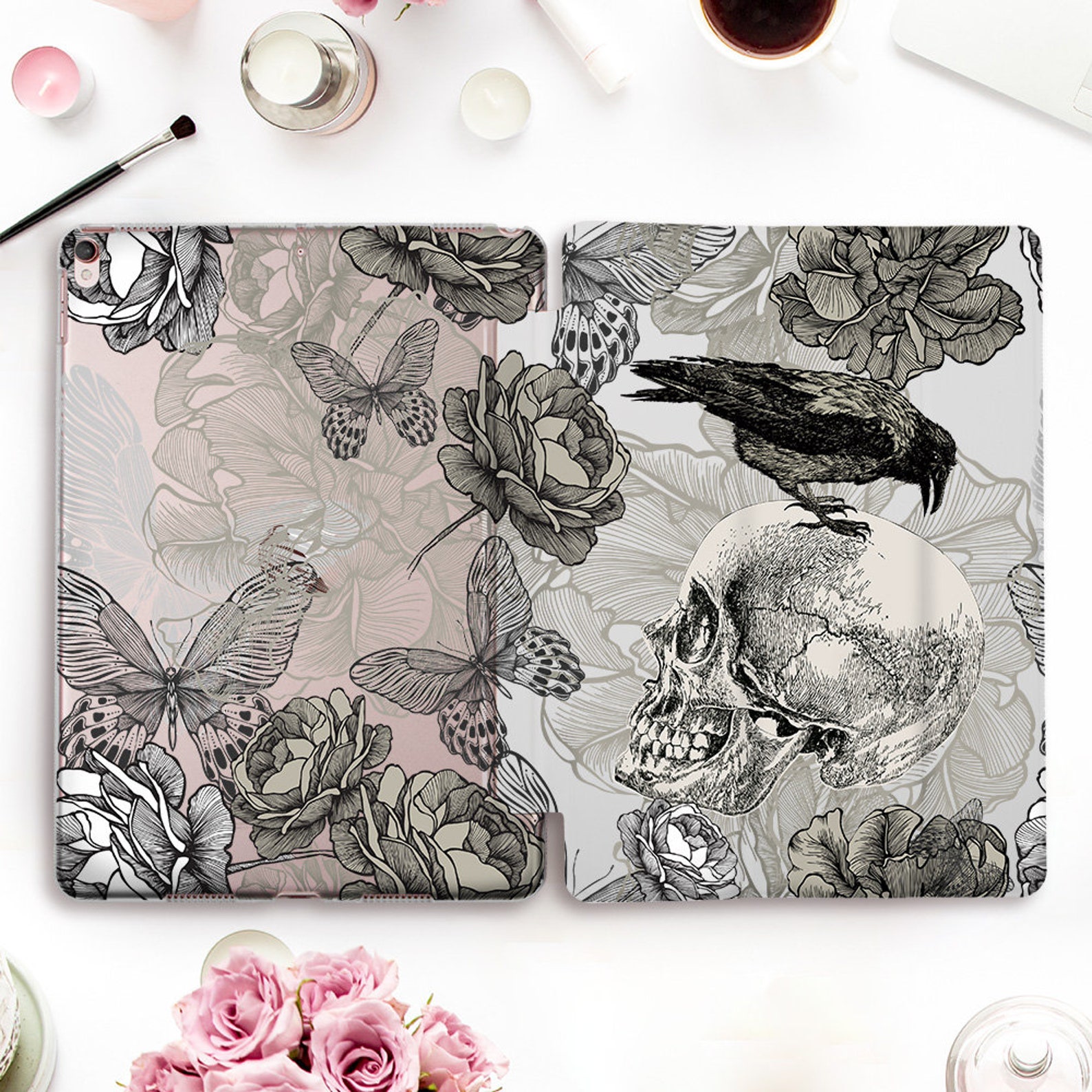 Skull Ipad Case Flowers Ipad Pro 11 12.9 10.5 Goth Ipad 9.7 - Etsy