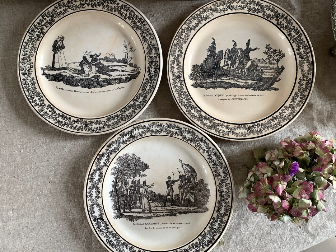 3 Antique French Early 19th Montereau Plates Ivory and Black Plates - Etsy