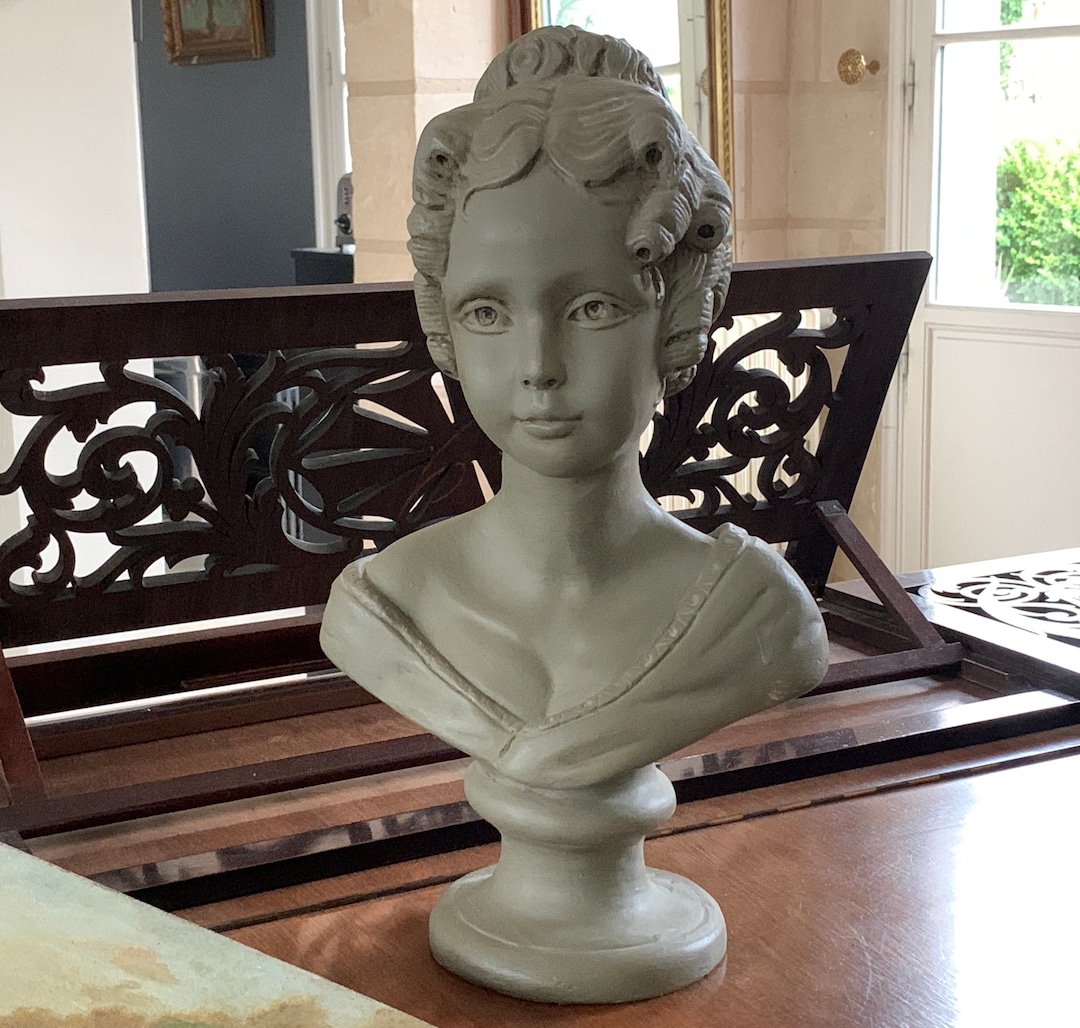 Vintage French Women Plaster Bust on Pedestal Statue of A Woman - Etsy