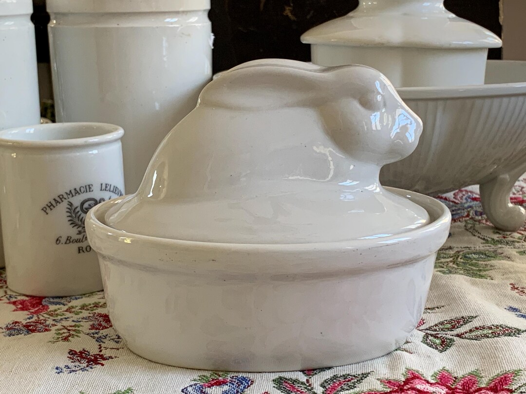 Vintage French Rabbit Shaped Lidded Terrine Hare Shaped White Majolica ...