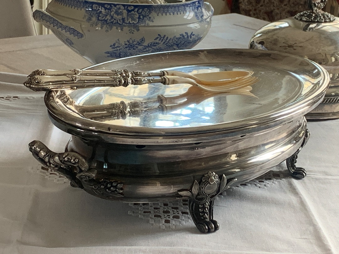 Large Antique French Silver Oval Food Warmer Plate Warmer Chateau ...