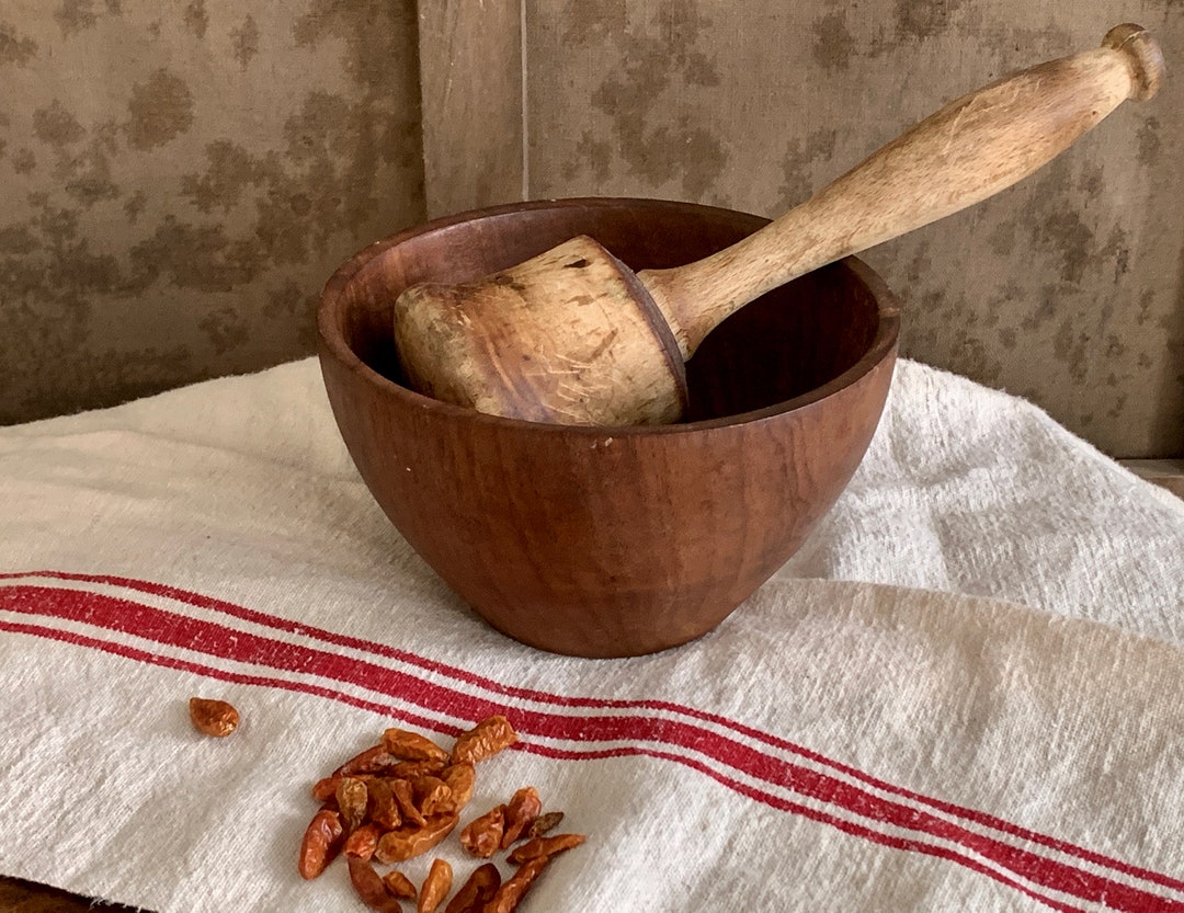 Large French Antique Wooden Pestle and Mortar Primitive Spice Grinder ...