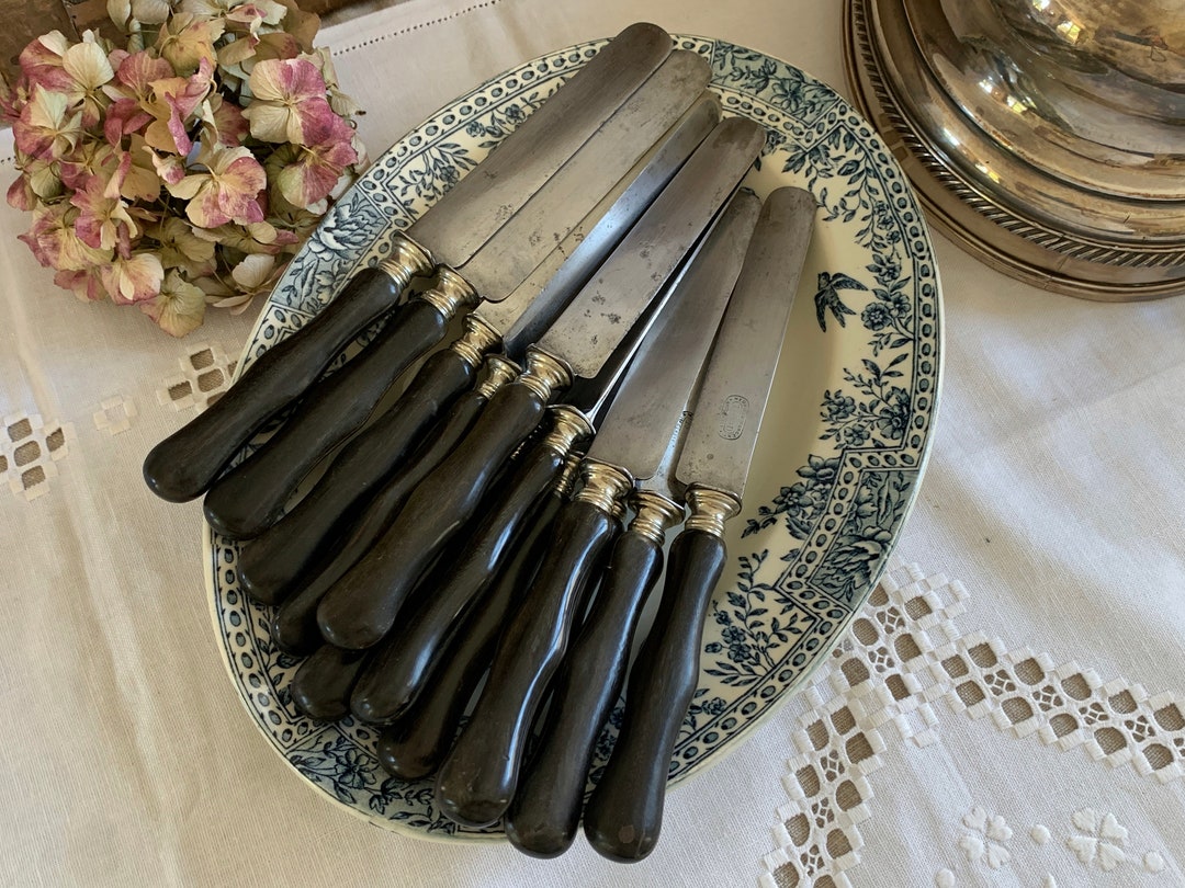 12 French Antique Ebony Knives and Silver Collar Knives Boxed French ...