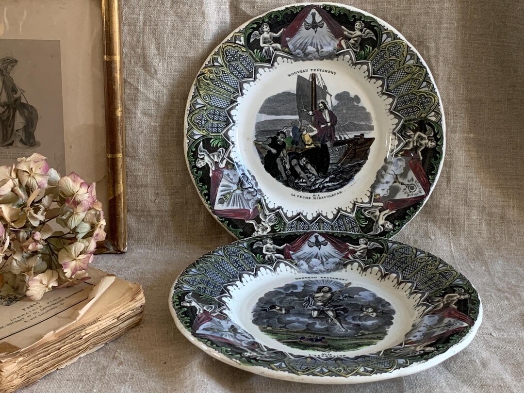 Antique Creil & Montereau Plates: 19th Century French Religious Decor ...