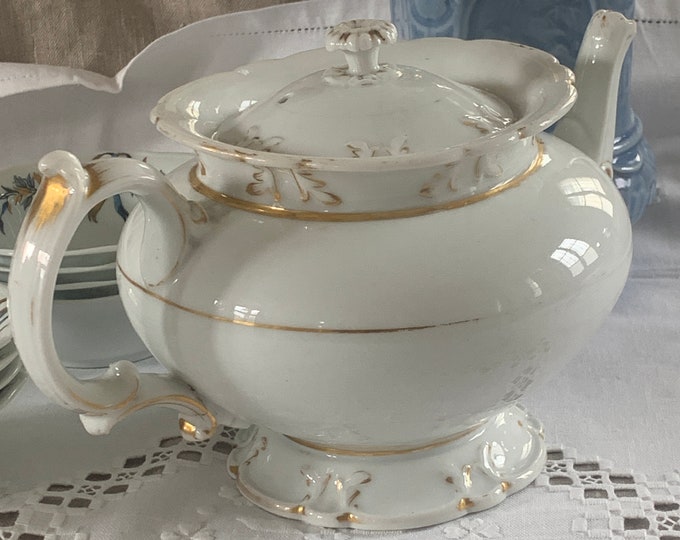 Large French Antique 19th Napoleon III Teapot Vieux Paris White and ...