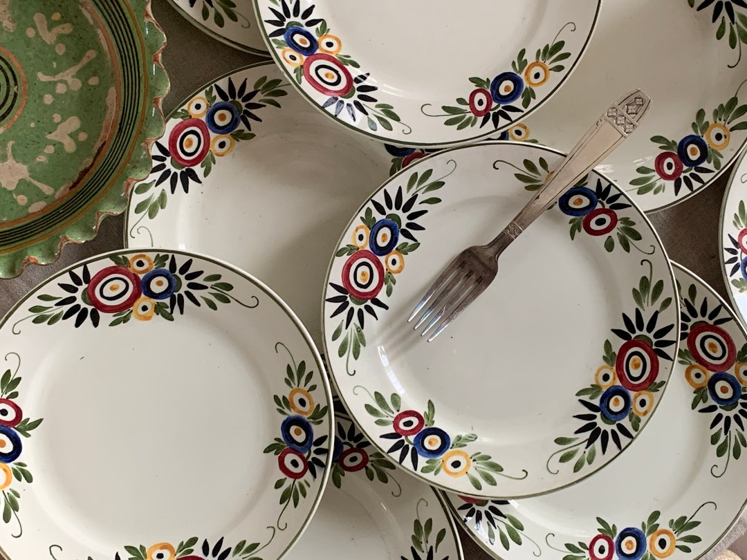 Set of French Antique Polychrom Art Nouveau Plate ONNAING Floral Plates ...