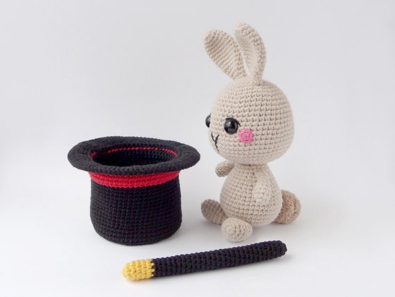 Rabbit and Magicians Hat With Magic Wand Amigurumi Crochet | Etsy