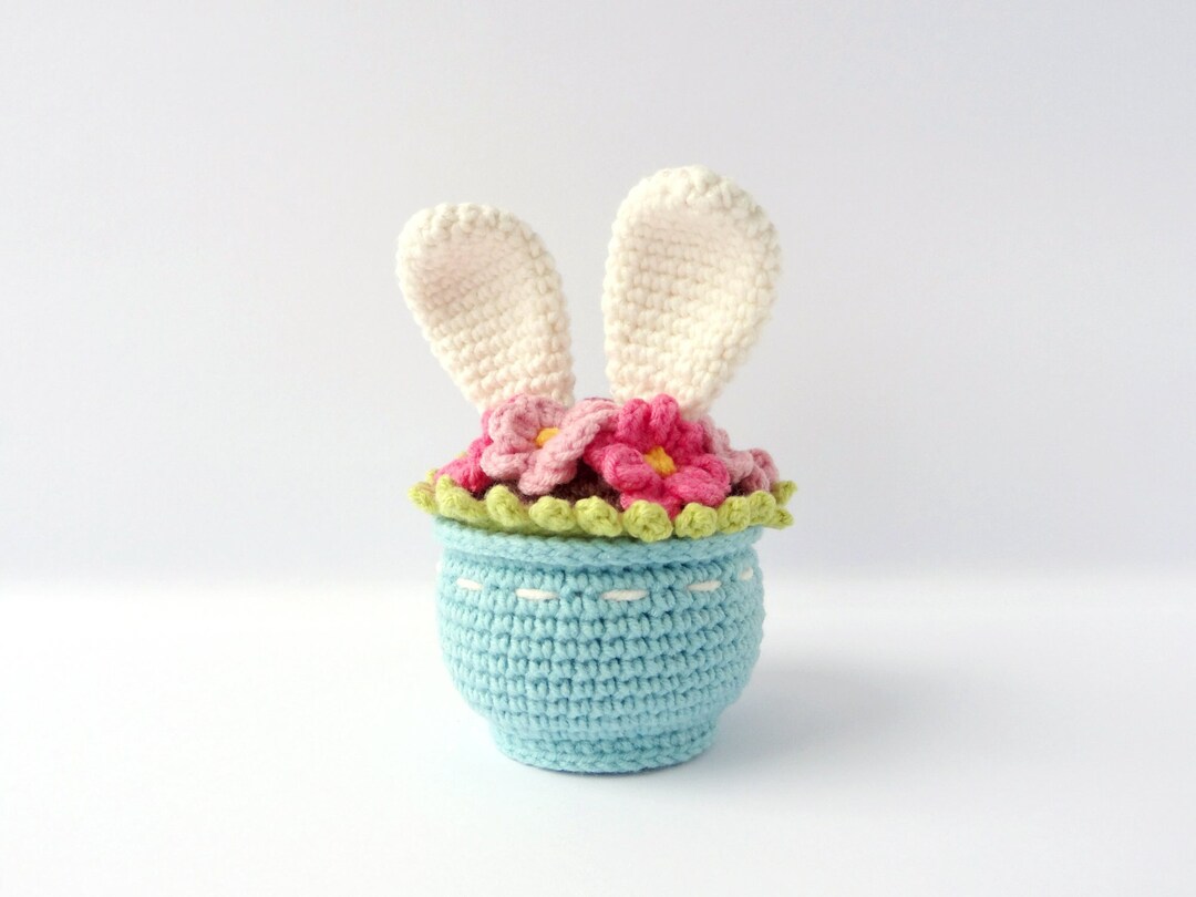 Crochet Pattern Bunny Ears in a Pot With Flowers Easter - Etsy