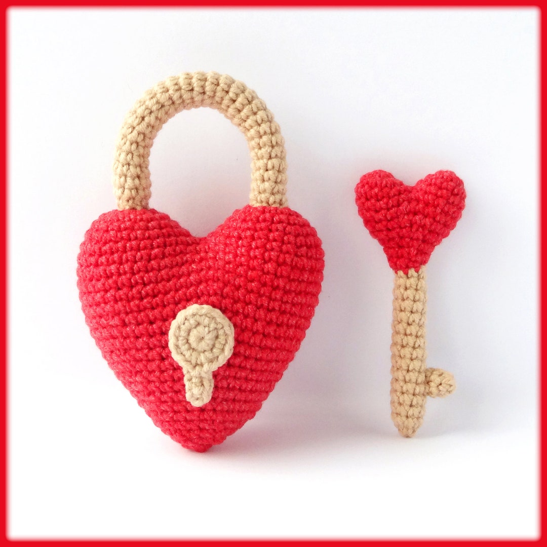 Crochet Pattern Heart Lock and Key, Crochet Heart Lock Pattern, Crochet ...