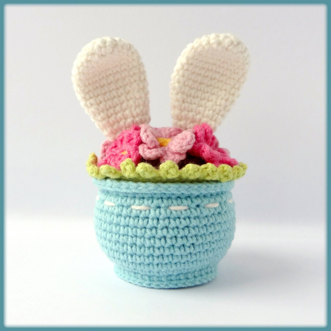 Crochet Pattern Bunny Ears in a Pot With Flowers Easter Decoration - Etsy