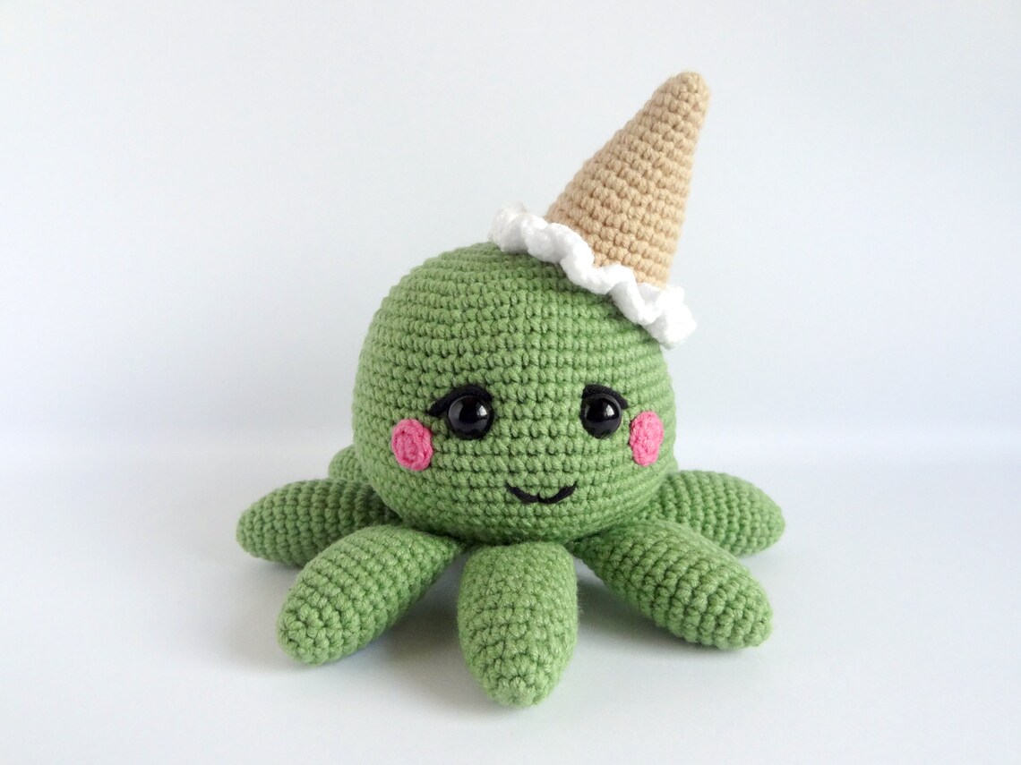 Crochet Pattern Octopus With Ice Cream Cone Cute Amigurumi - Etsy