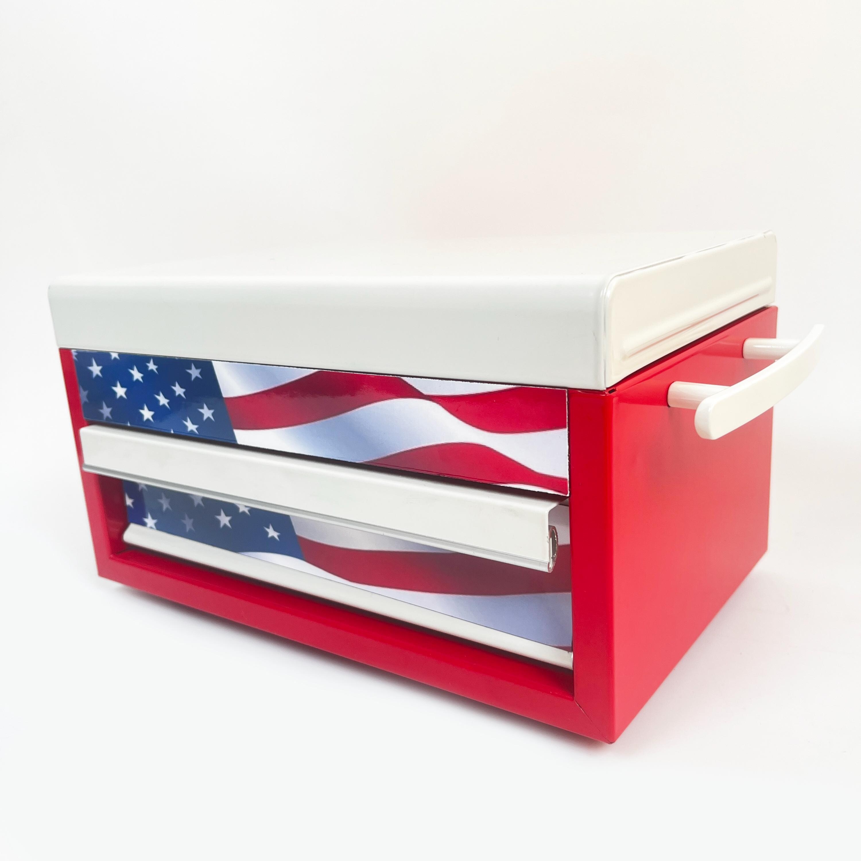 Two Color Mini Metal Patriotic US Flag Tool Box W Drawer and Handles ...