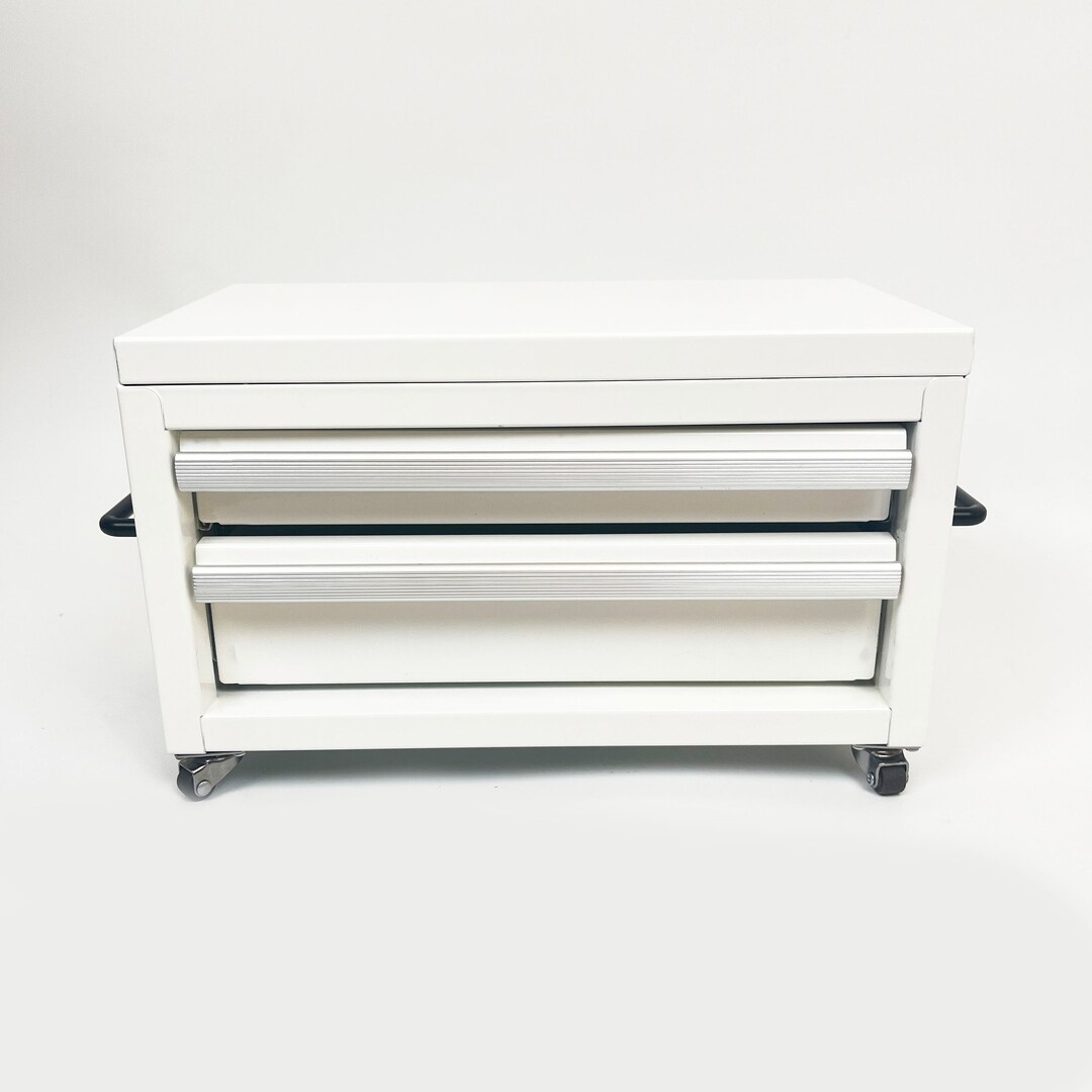 Mini Metal 2 Drawer Hobby Tool Box With Handles and Wheels Craft ...