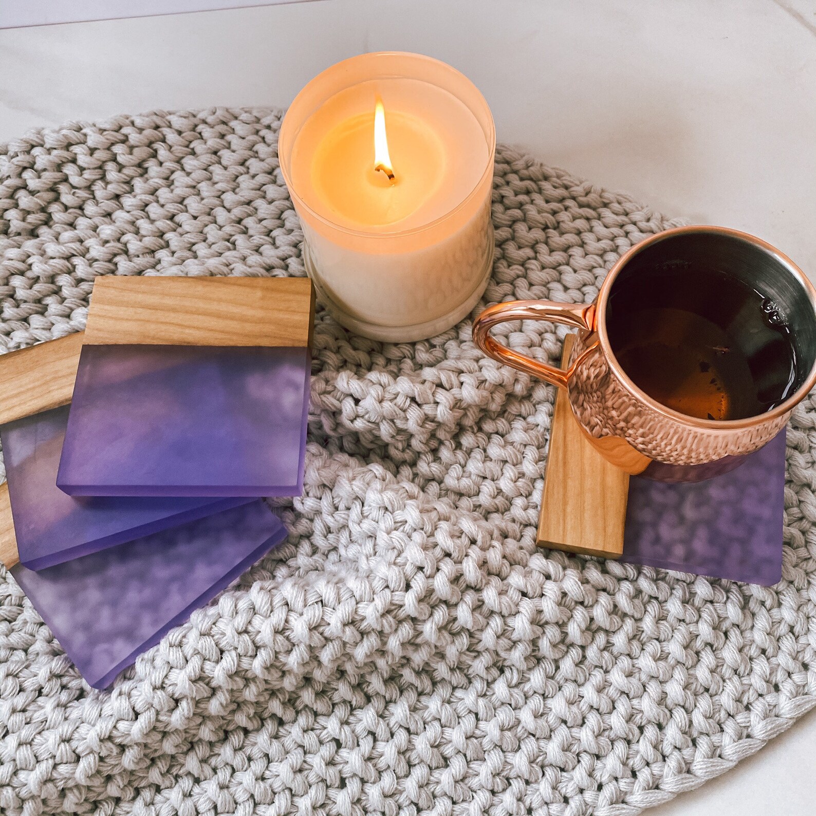 Maple and Purple Epoxy Drink Coasters SET OF 4 - Etsy