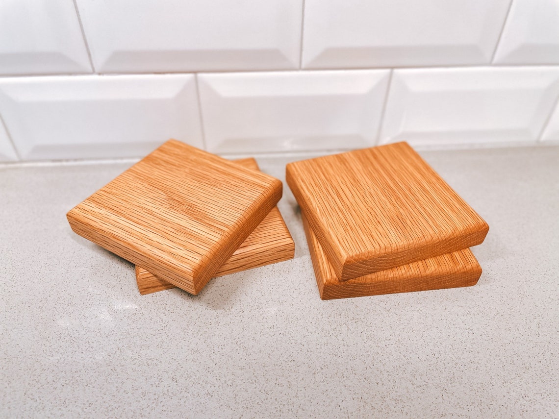 Red Oak Solid Wood Coasters SET OF 4 - Etsy