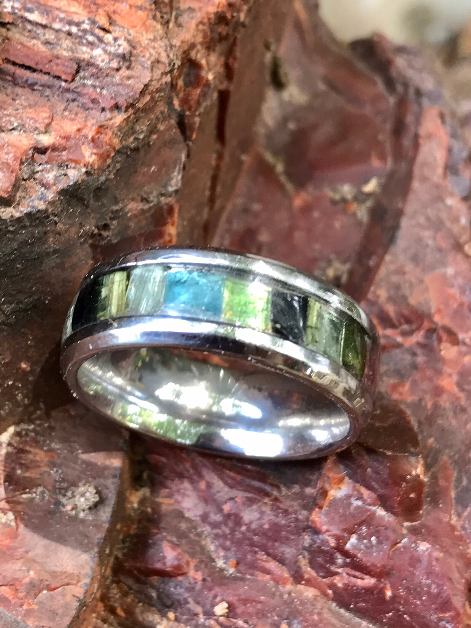 Tourmaline Inlay Rings Stainless Steel | Etsy