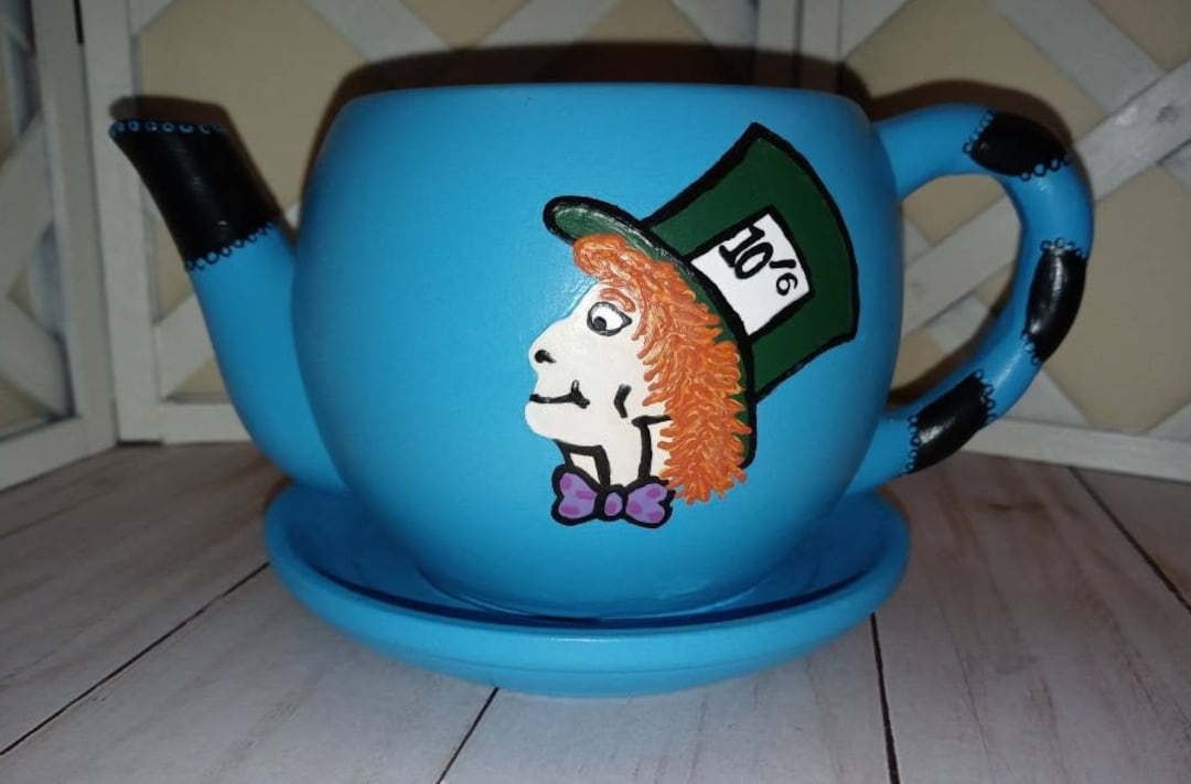 Mad Hatter Teapot Planter, Hand Painted Tea Party Decor - Etsy