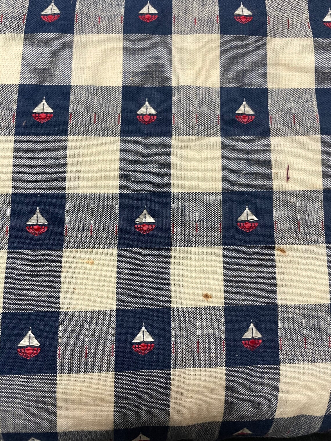Mission Valley Textiles Plaid Navy Red Sailboat Embroidered | Etsy
