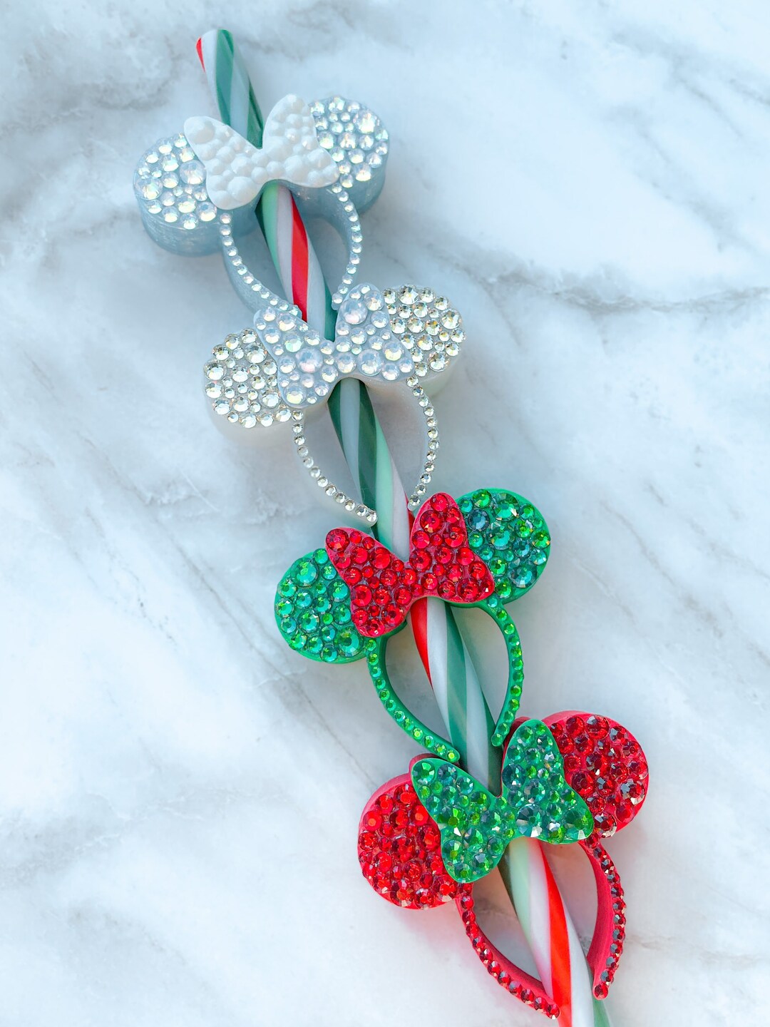 Blinged Disney Minnie Ears Straw Topper, Christmas Straw Charm - Etsy