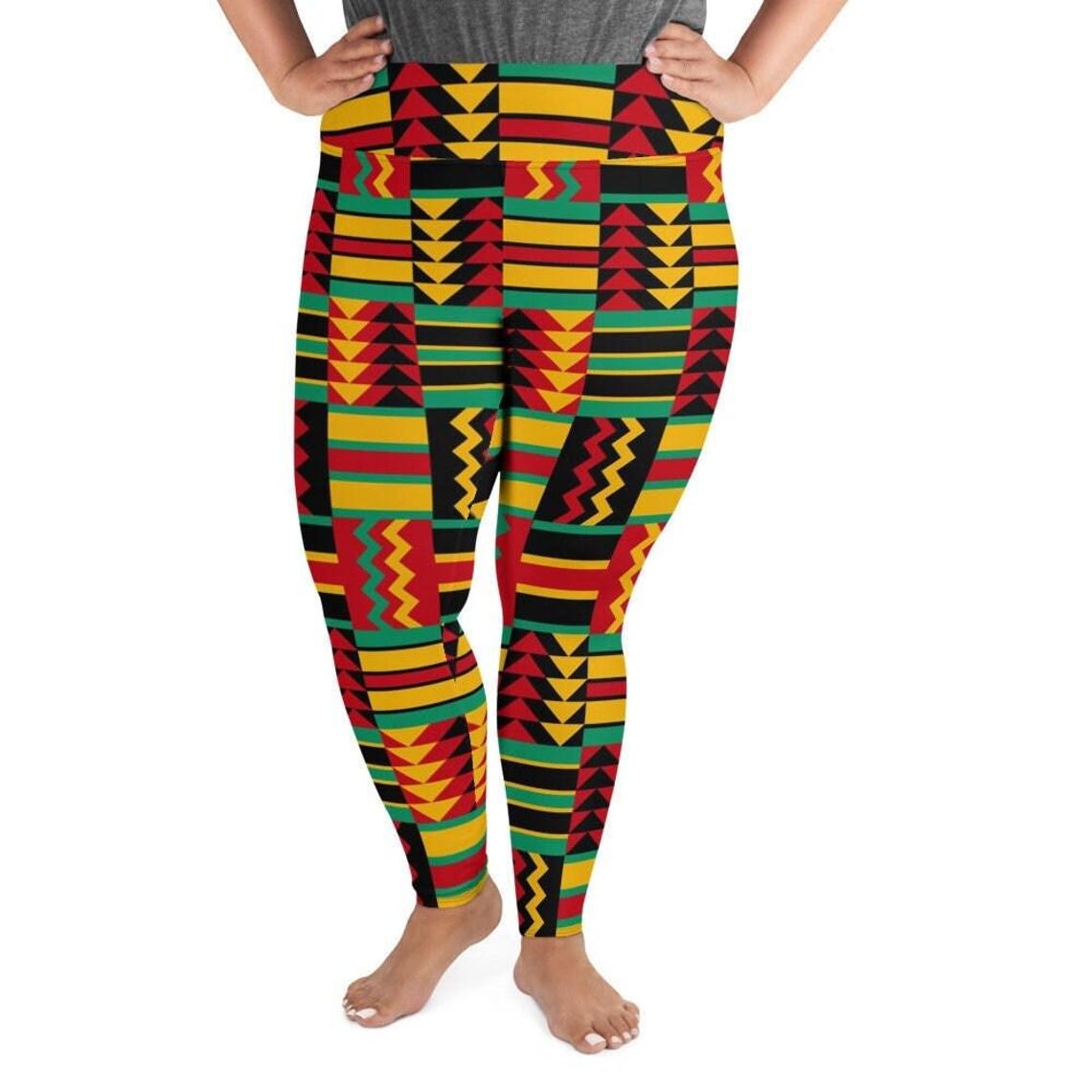 Boho Vibes: Rasta Reggae Recycled All-over Print Plus Size Yoga Pants ...