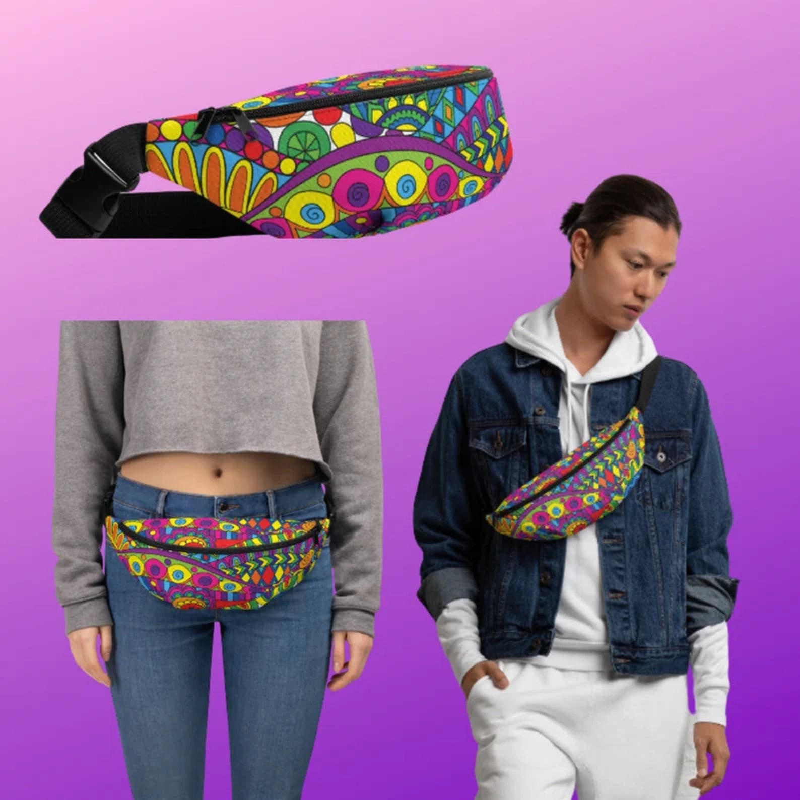 Rainbow Doodles Fanny Pack | Etsy