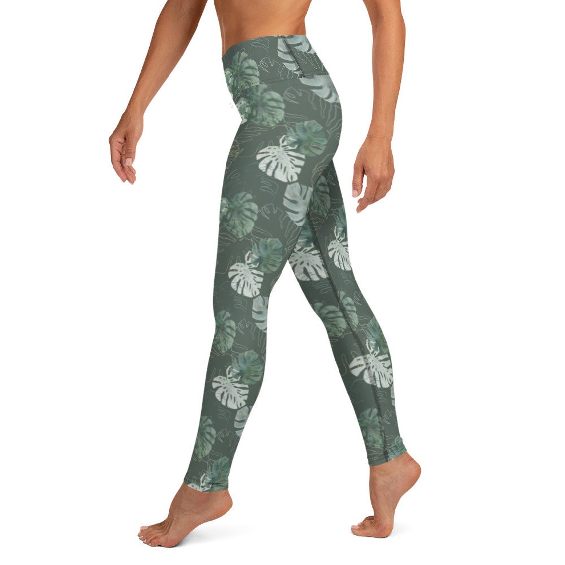 Green Tropical Leaf Yoga Workout Pants Leggings Meditation - Etsy