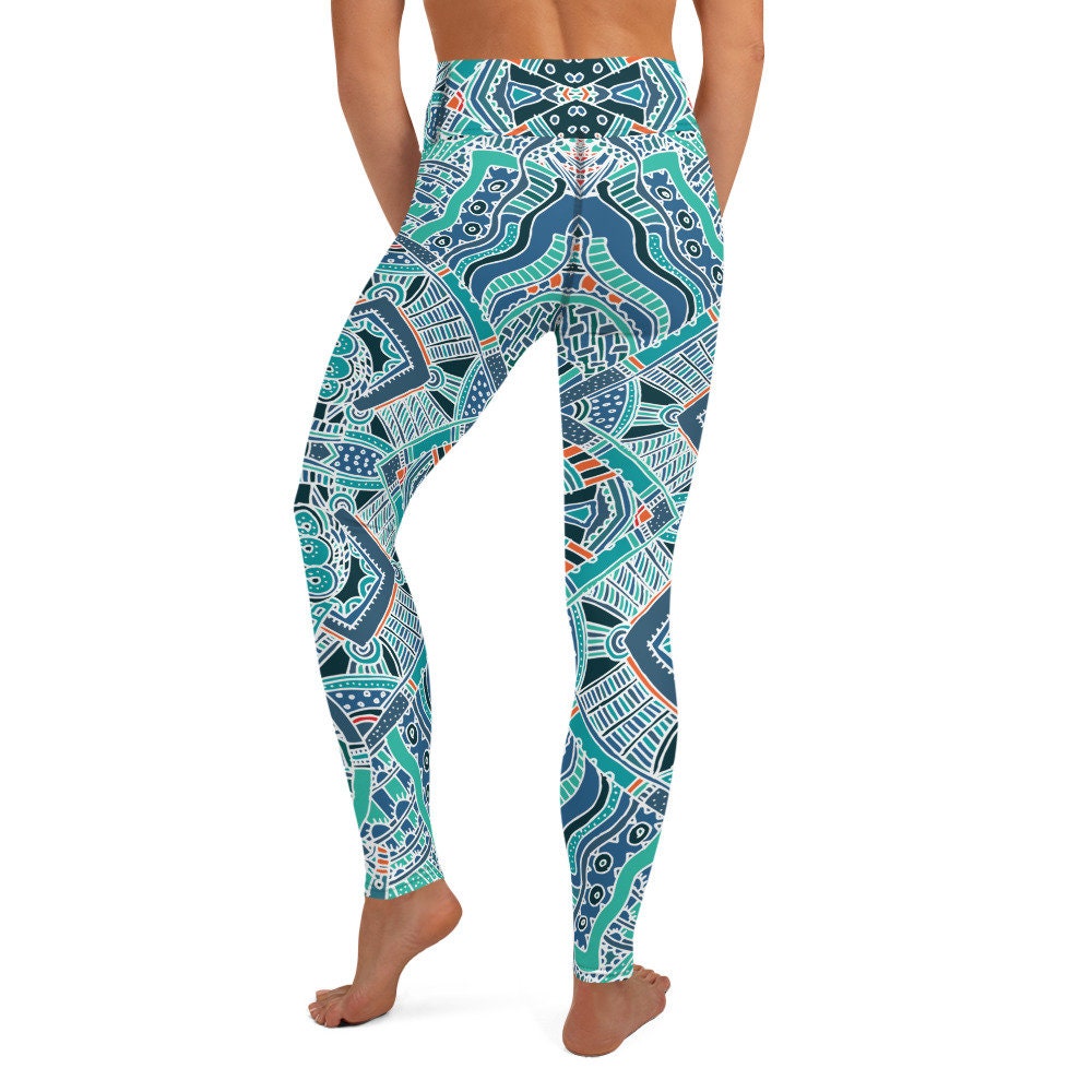 Pale Blue Boho Style Geometric Yoga Pants Leggings | Etsy
