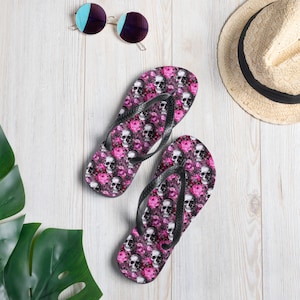 Pretty Skulls Pink Flowers Gothic Flip-flops - Etsy