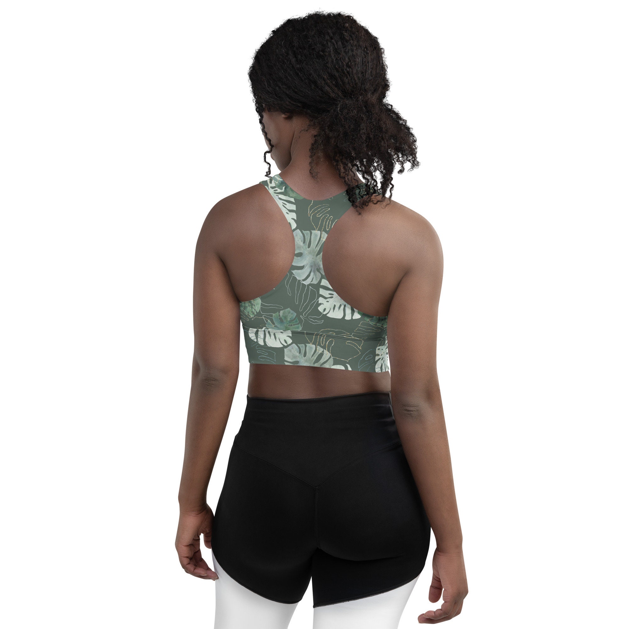 Green Tropical Leaf Longline Sports Bra - Etsy