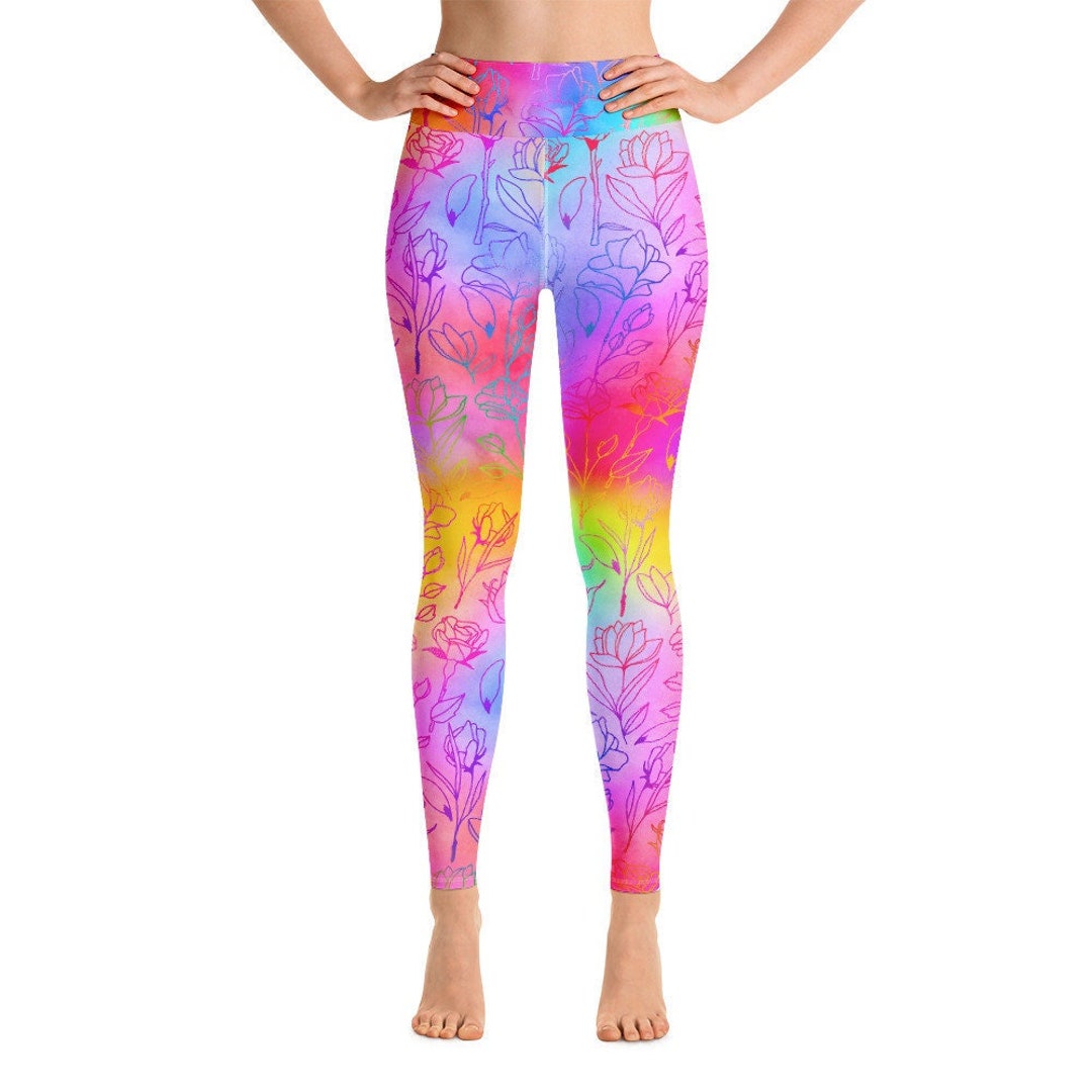 Neon Rainbow Wildflowers Yoga Workout Pants Leggings Meditation - Etsy