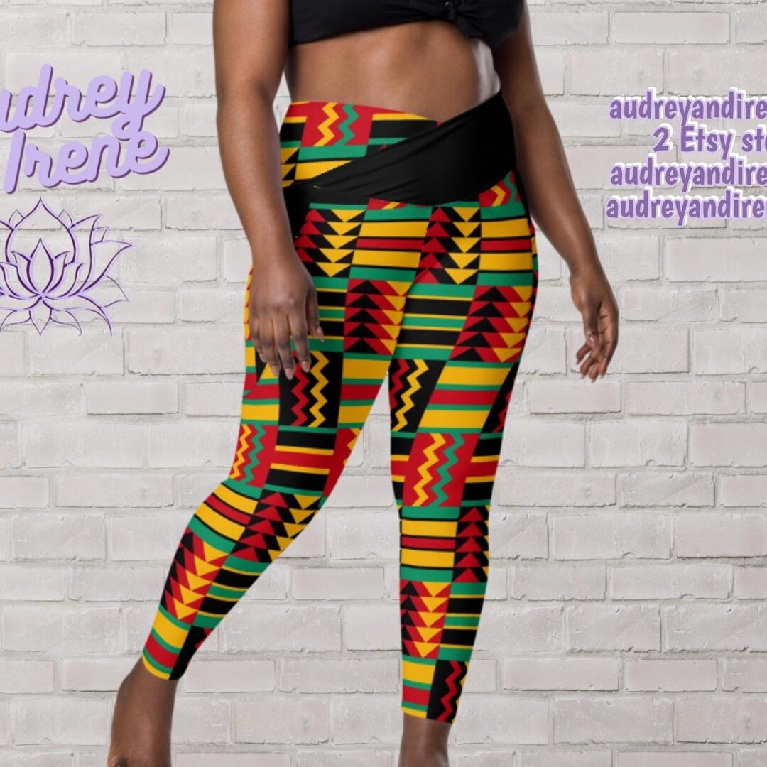 Reggae African Print Rasta Weave Crossover Leggings With Side Pockets ...