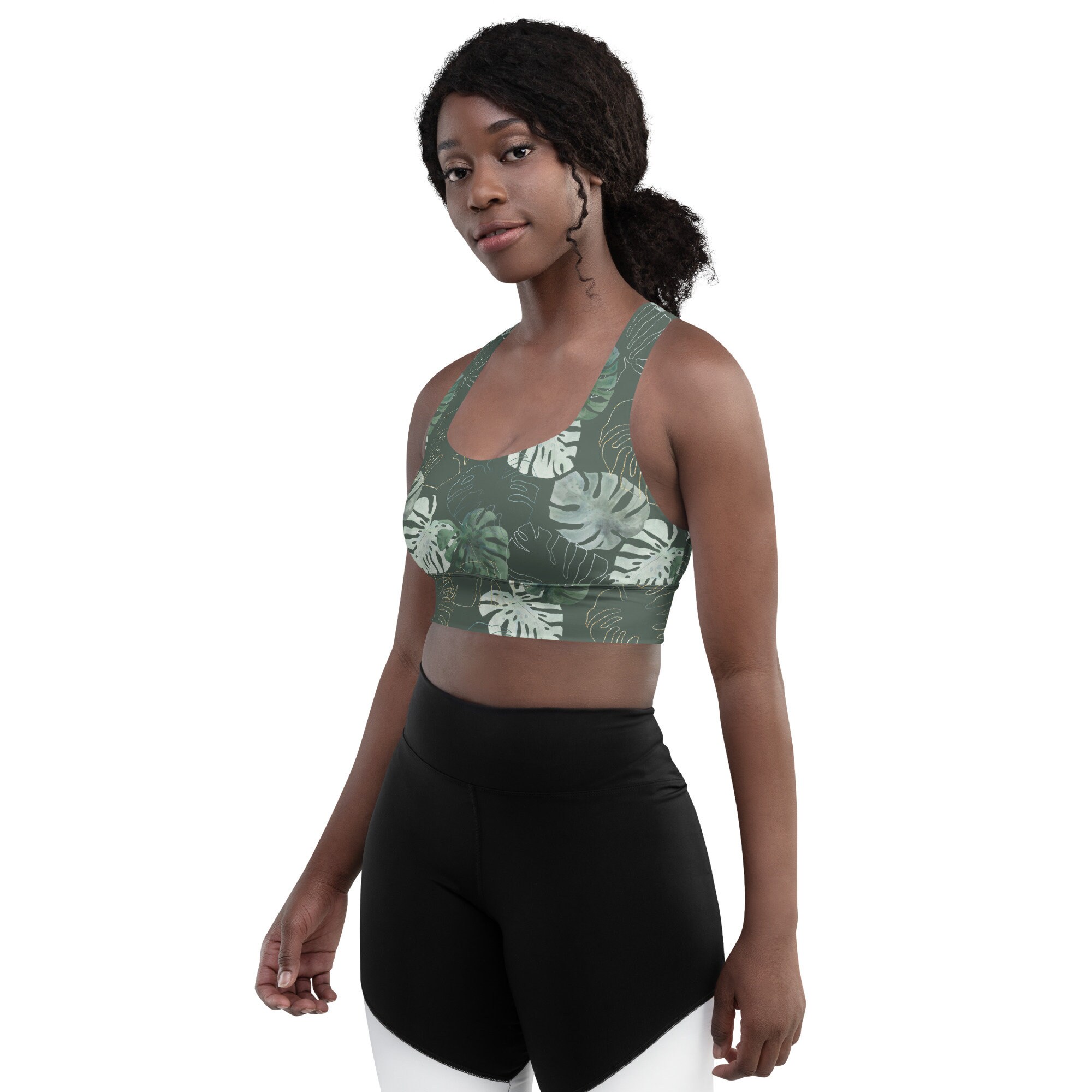 Green Tropical Leaf Longline Sports Bra - Etsy
