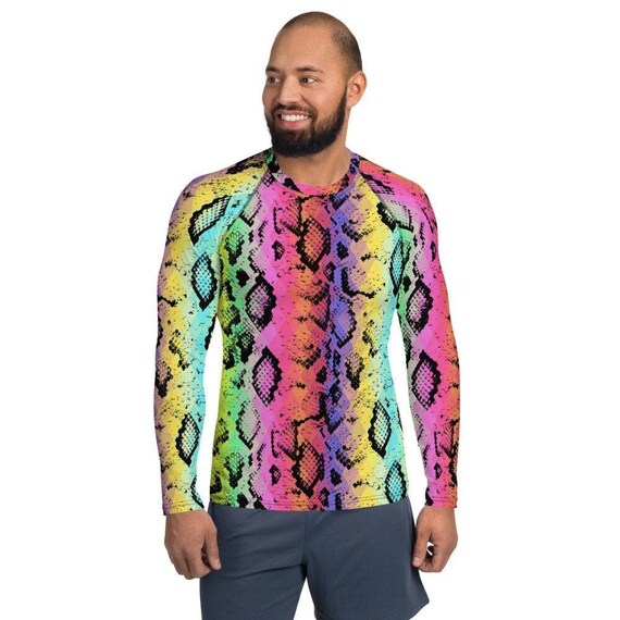 Rainbow Snakeskin Animal Print Men's Rash Guard - Etsy