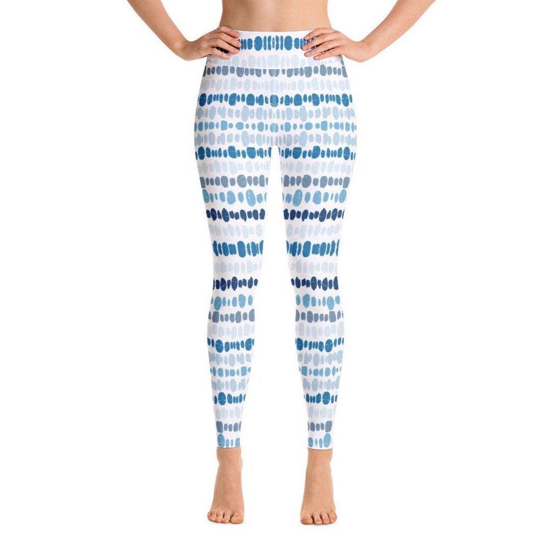 Blue & White Batik Tie Dye Striped Yoga Workout Pants Leggings ...
