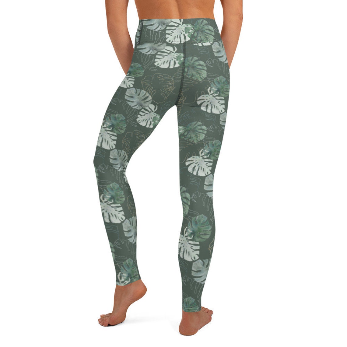 Green Tropical Leaf Yoga Workout Pants Leggings Meditation - Etsy